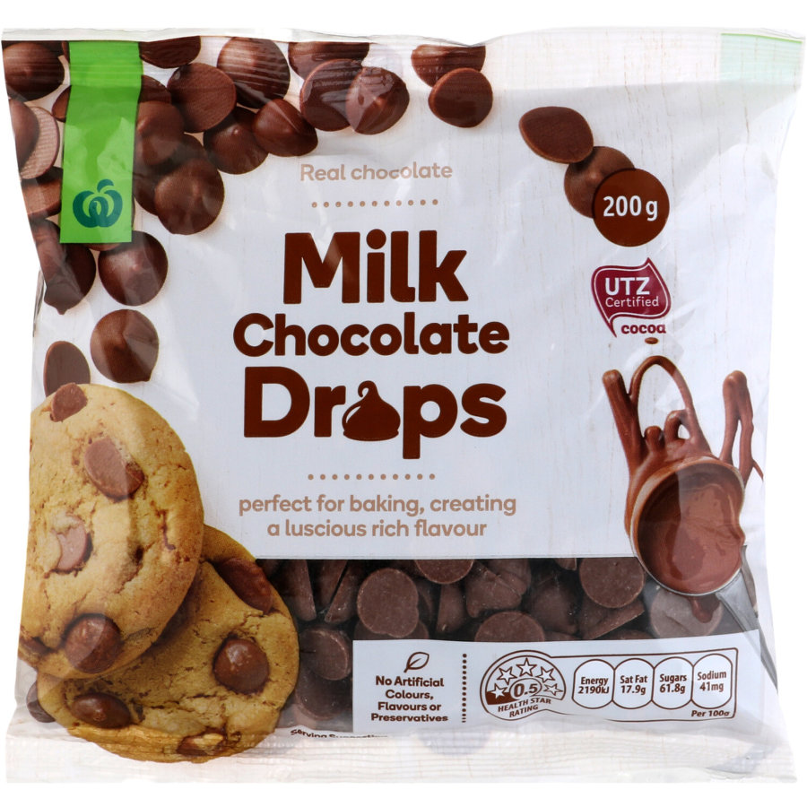Woolworths Chocolate Drops Milk 200g | bunch