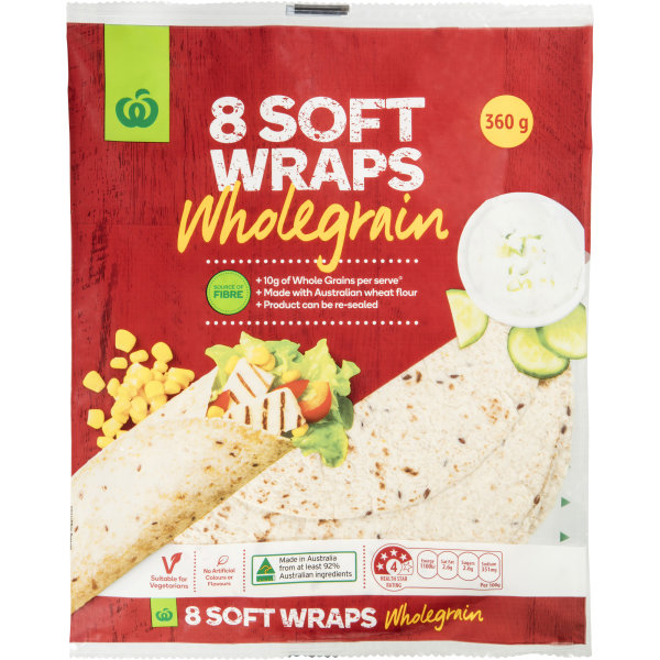 Woolworths Wholegrain Wrap 8pk 360g | bunch